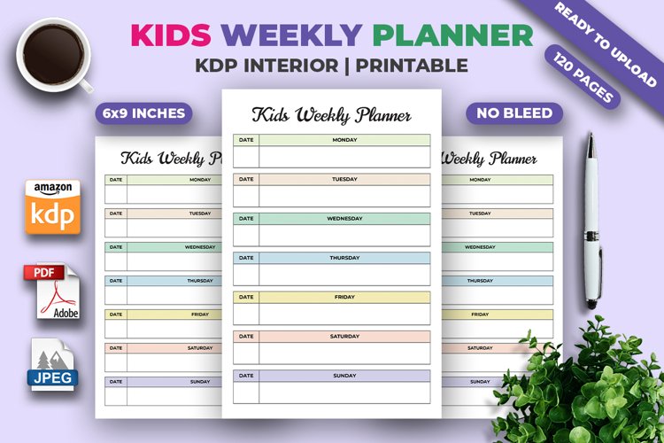 Kids Weekly Planner KDP Interior (2154893) | Planner Templates | Design ...