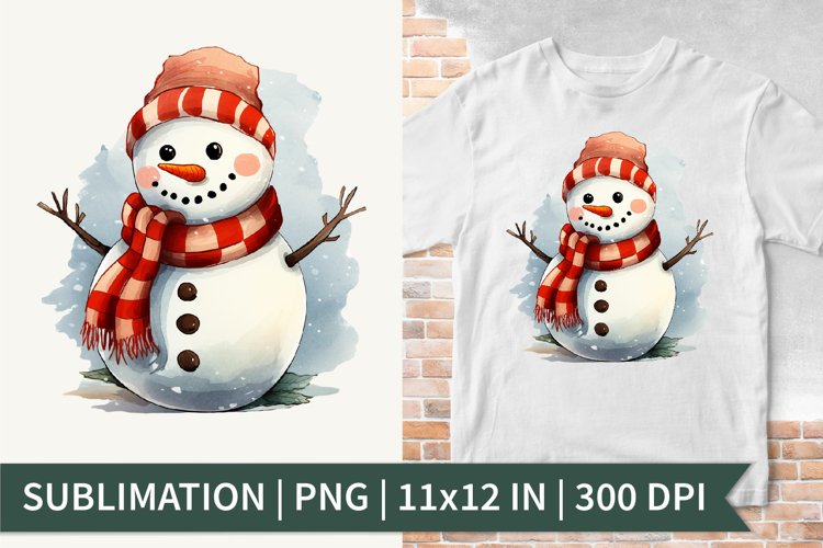 Christmas Snowman | Sublimation Design | Watercolor Clipart