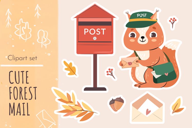 Cute squirrel mail PNG clipart. Fall postcrossing stickers (2216555 ...