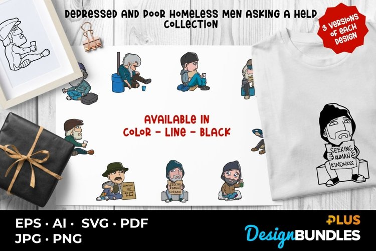 Depressed And Poor Homeless Men Asking A Help Collection