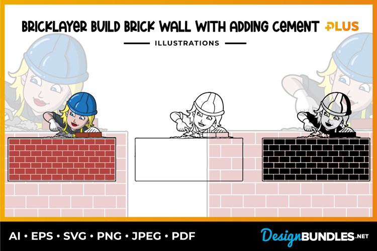 Bricklayer Build Brick Wall with Adding Cement Illustrations