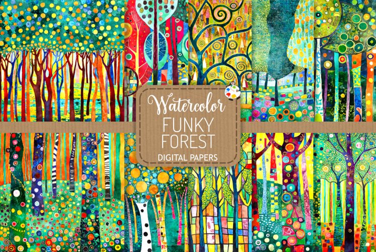 Funky Forest - Watercolor Woodland Scenic Papers