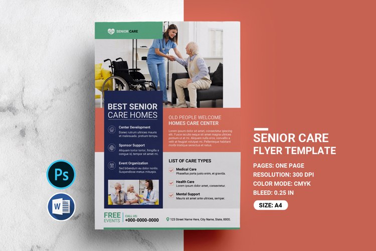 Senior Care Flyer, Ms Word and Photoshop Template