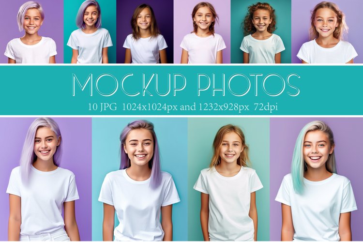 Mockup Photos of Girls in White T-shirt for your (2582056)