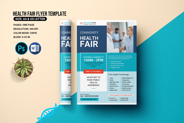 Health Fair Flyer Template, Word and Photoshop Template
