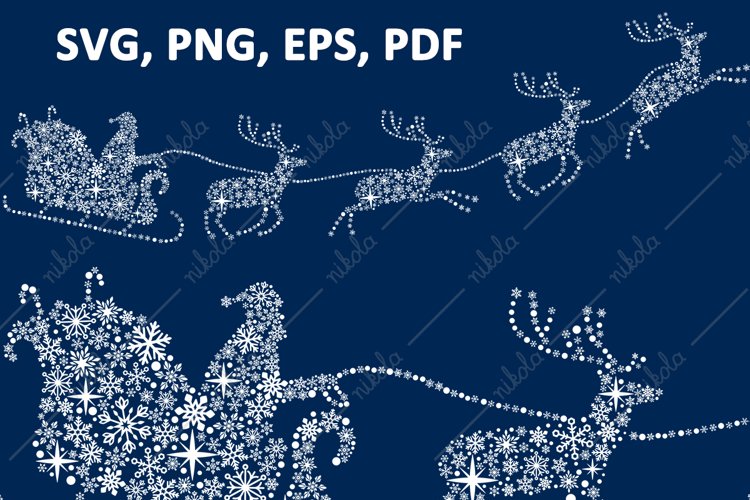 Santa Sleigh Snowflakes Reindeer SVG PNG EPS PDF
