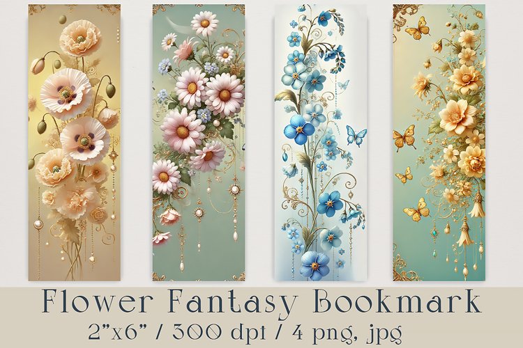 Flower Fantasy Bookmark Printable. 4 png, jpg
