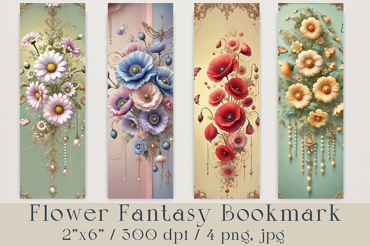 Flower Fantasy Bookmark Printable, 4 png, jpg (4726273)