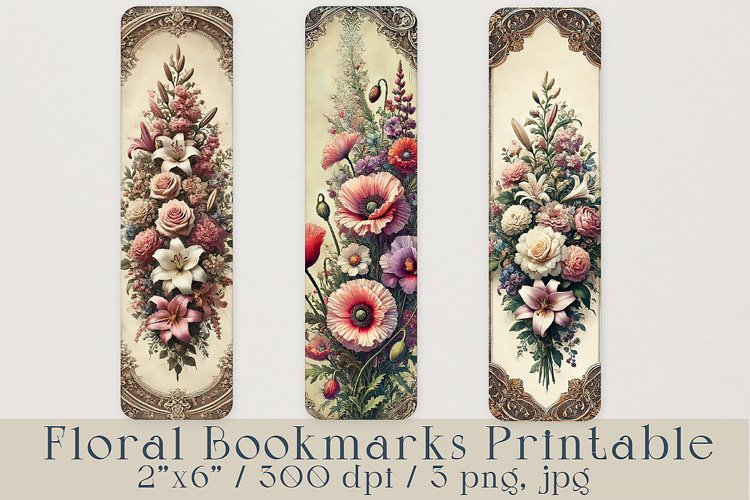 Gentle Floral Bookmarks Digital, 3 png, jpg