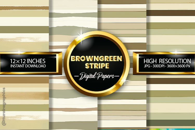 Browngreen Stripe Digital Papers - 04 Variations (3524166)