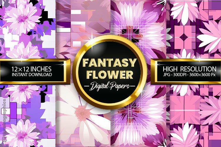 Fantasy Flower Digital Papers - 04 variations (4005155)