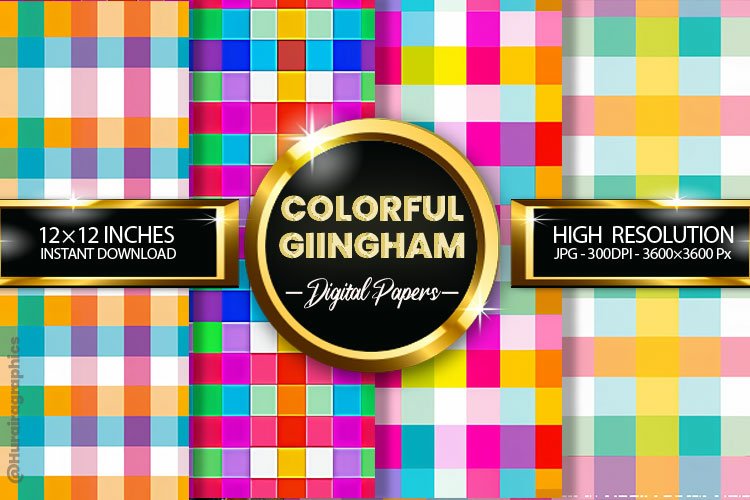 Colorful Gingham Digital Papers - 04 Variations (3983243)