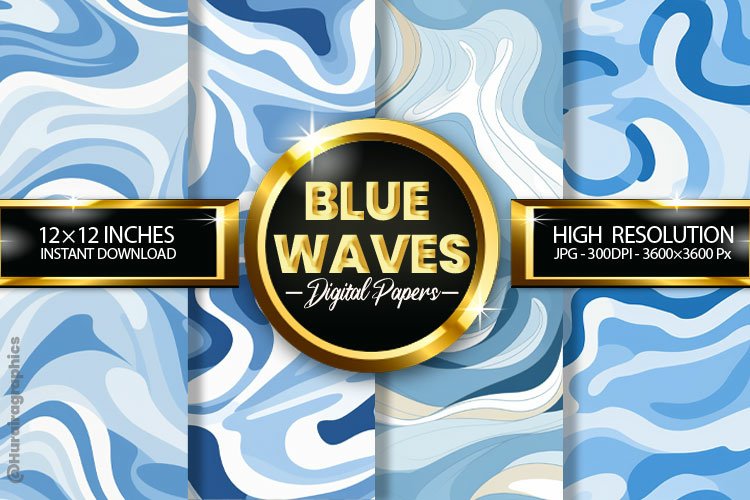 Blue Waves Digital Papers - 04 Variations (3523814)