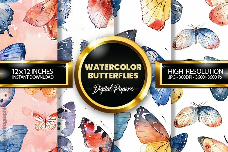 Watercolor Butterflies Digital Papers - 04 (4074033)