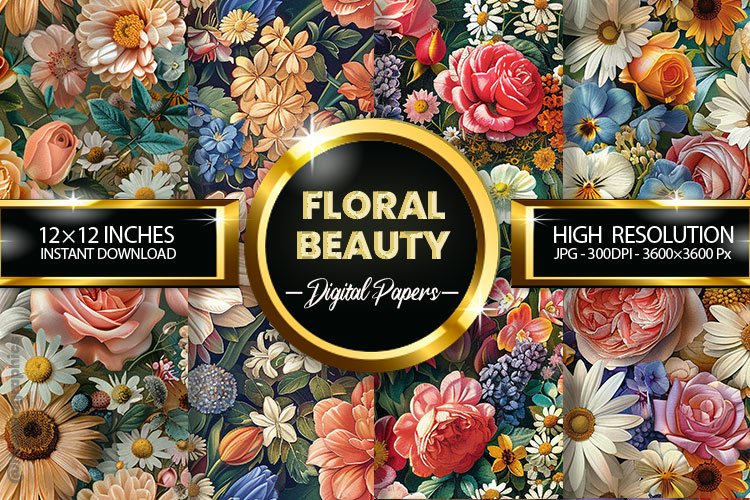 Floral Beauty Digital Papers - 04 variations (4026014)