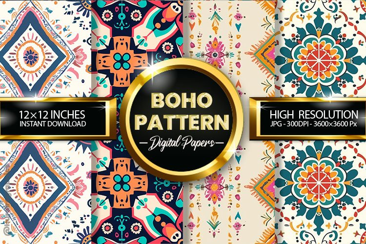 Boho Pattern Digital Papers - 04 Variations (3969570)