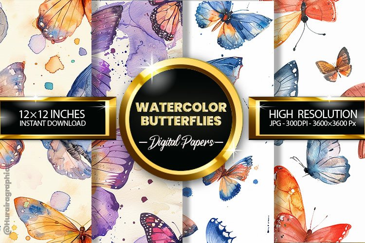 Watercolor Butterflies Digital Papers - 04 (4074038)