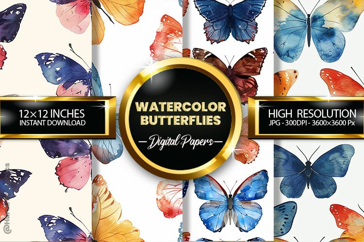 Watercolor Butterflies Digital Papers - 04 (4074032)