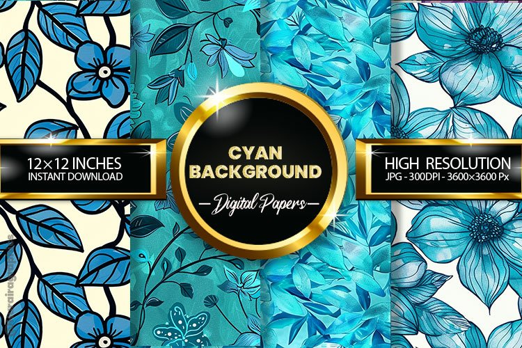 Cyan Background Digital Papers - 04 variations (3990564)