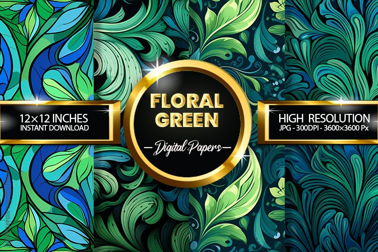 Floral Green Digital Papers - 04 Variations (3790939)