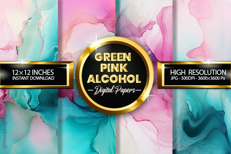 Green Pink Alcohol Ink Digital Papers - 04 (3533623)