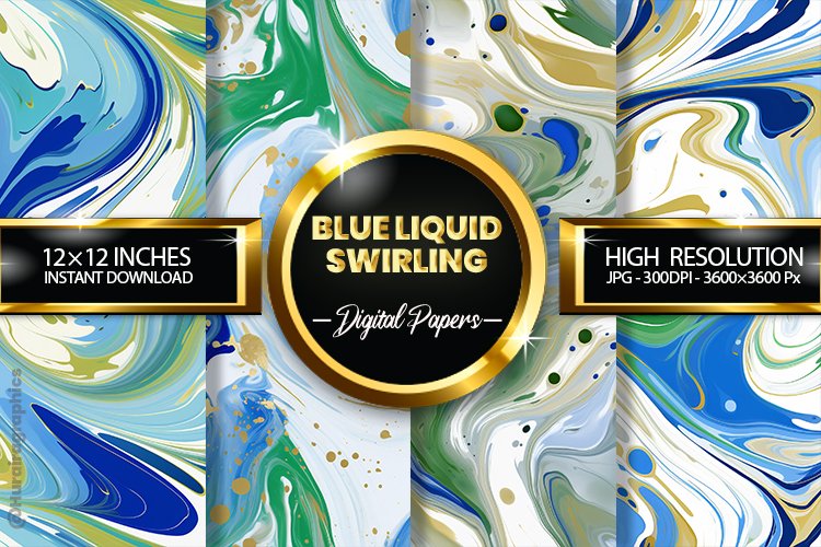 Blue Liquid Swirling Digital Papers - 04 (3523430)