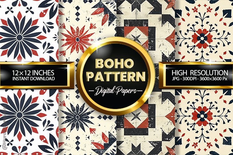 Boho Pattern Digital Papers - 04 Variations (4325616)