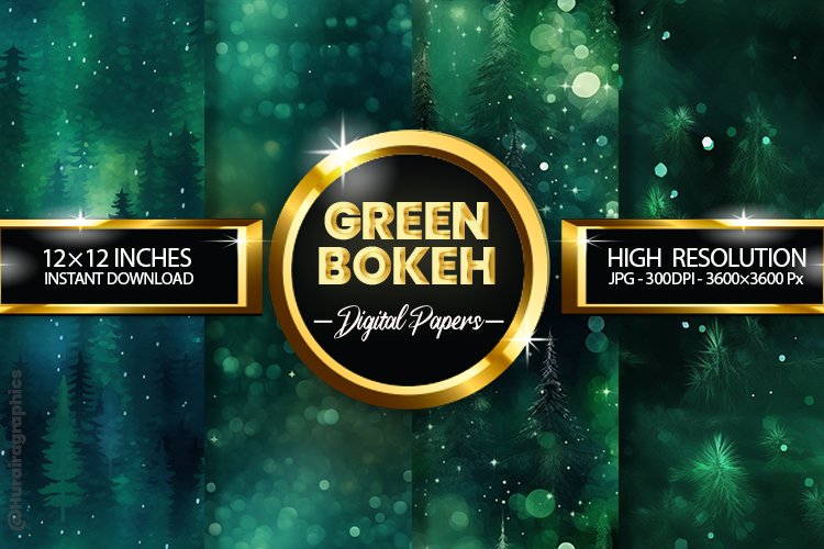 Green Bokeh Digital Papers - 04 Variations (3795745)