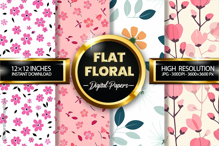 Flat Floral Digital Papers - 04 Variations (4020204)
