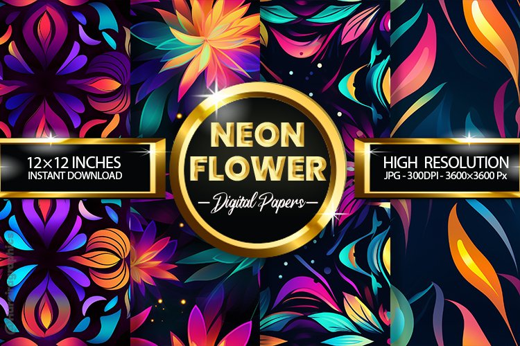 Neon Flower Digital Papers - 04 Variations (3799575)