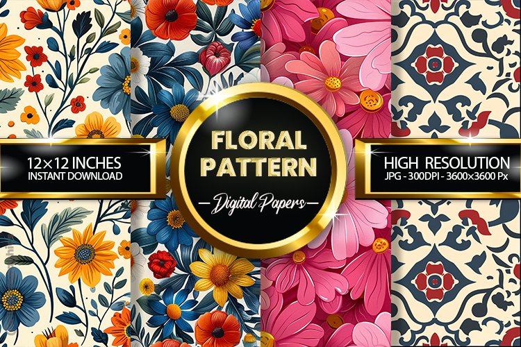 Floral Pattern Digital Papers - 04 variations (4026058)