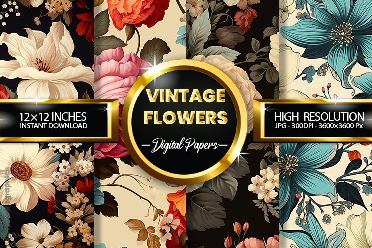 Vintage Flowers Digital Papers - 04 Variations (3636117)