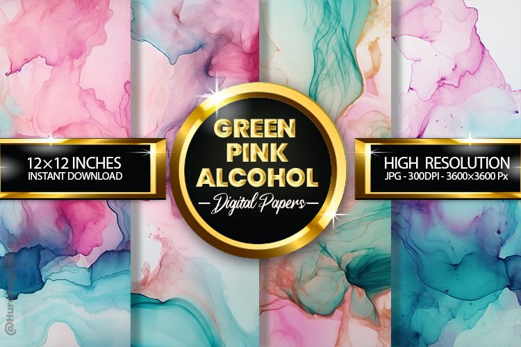 Green Pink Alcohol Ink Digital Papers - 04 (3533629)
