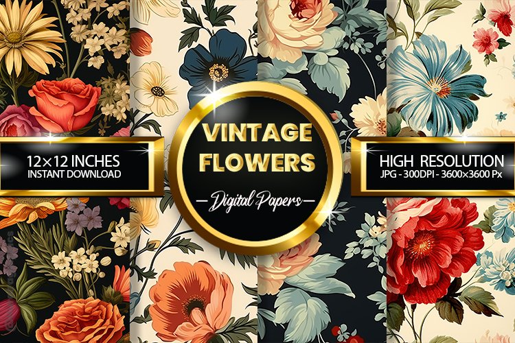 Vintage Flowers Digital Papers - 04 Variations (3636142)
