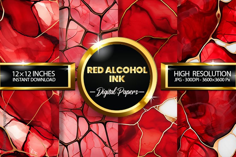Red Alcohol Ink Digital Papers - 04 Variations (3589100)