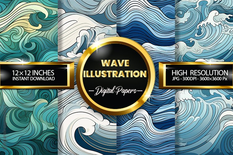 Wave Illustration Digital Papers - 04 Variations (3654593)