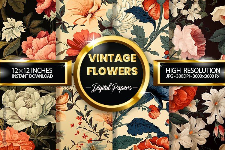Vintage Flowers Digital Papers - 04 Variations (3636141)