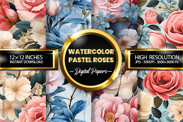 Watercolor Pastel Rose Digital Papers - 04 (3654399)