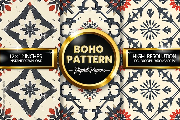 Boho Pattern Digital Papers - 03 Variations (4325628)