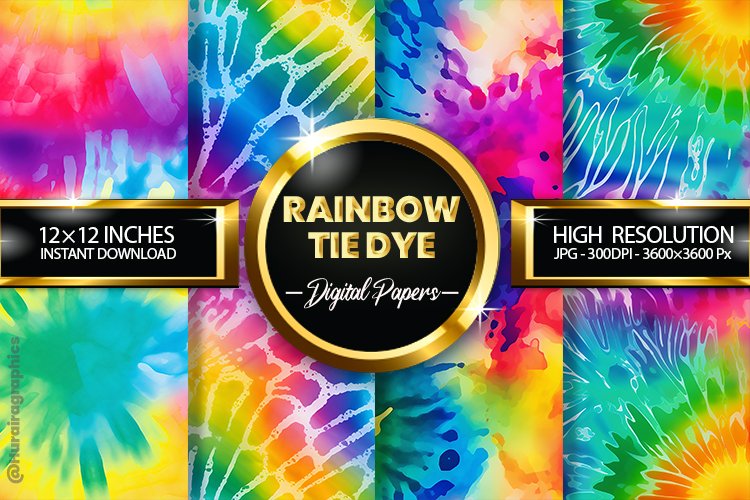 Rainbow Tie Dye Digital Papers - 04 Variations (3589011)