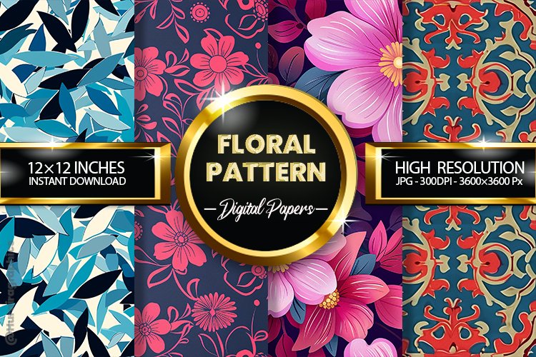 Floral Pattern Digital Papers - 04 variations (4026059)