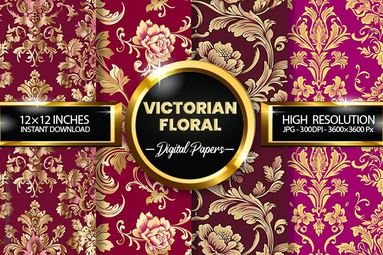 Victorian Floral Digital Papers - 04 Variations (4073605)