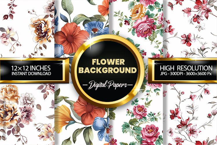 Flower Background Digital Papers - 04 variations (4026087)