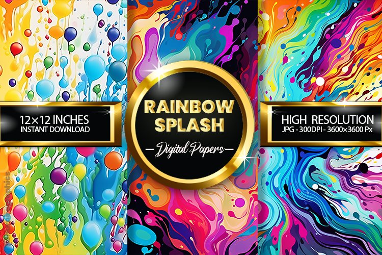 Rainbow Splash Digital Papers - 03 Variations (3588996)
