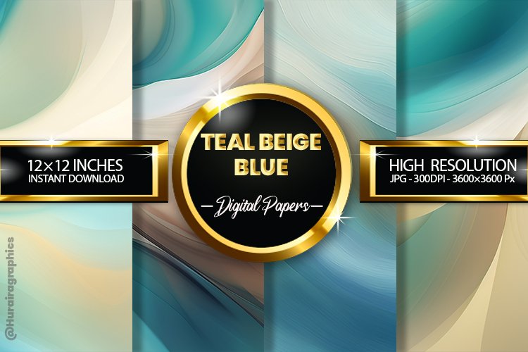 Teal Beige Blue Digital Papers - 04 Variations (3596882)