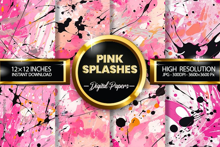 Pink Splashes Digital Papers - 04 variations (4362253)