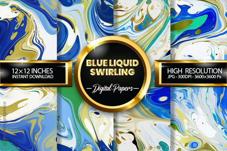 Blue Liquid Swirling Digital Papers - 04 (3523431)