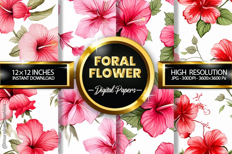 Foral Flower Digital Papers - 04 Variations (3790997)