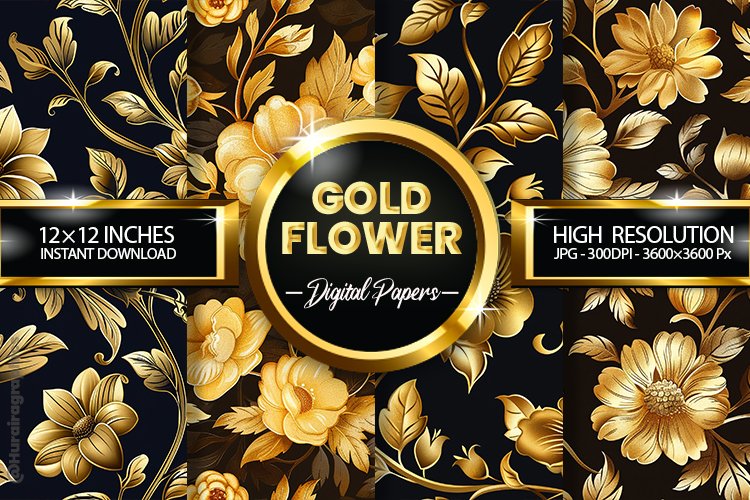 Gold Flower Digital Papers - 04 Variations (3997573)