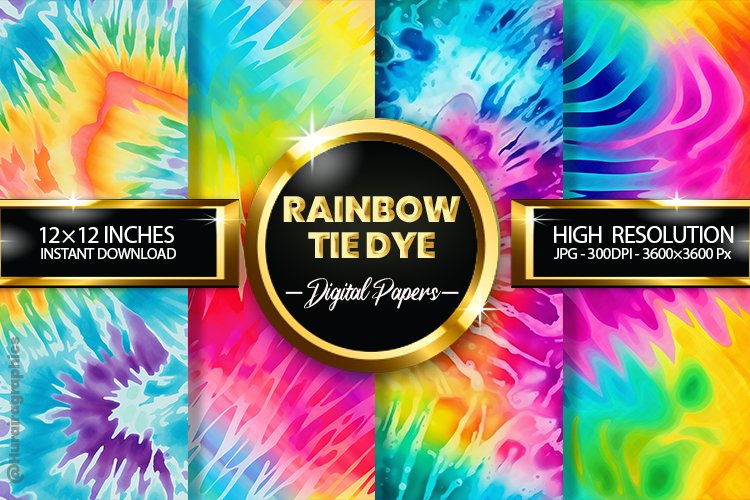 Rainbow Tie Dye Digital Papers - 04 Variations (3589026)